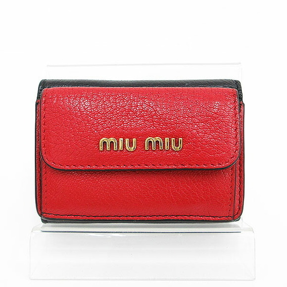 Miu Miu | Bags | Miu Miu Madras Tri Fold Mini Wallet Red X Black Leather | Poshmark